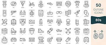 Set of 80s Icons. Thin Linear Style Icons Pack Stock Vector ...