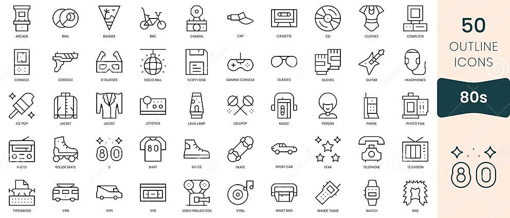 Set of 80s Icons. Thin Linear Style Icons Pack Stock Vector ...