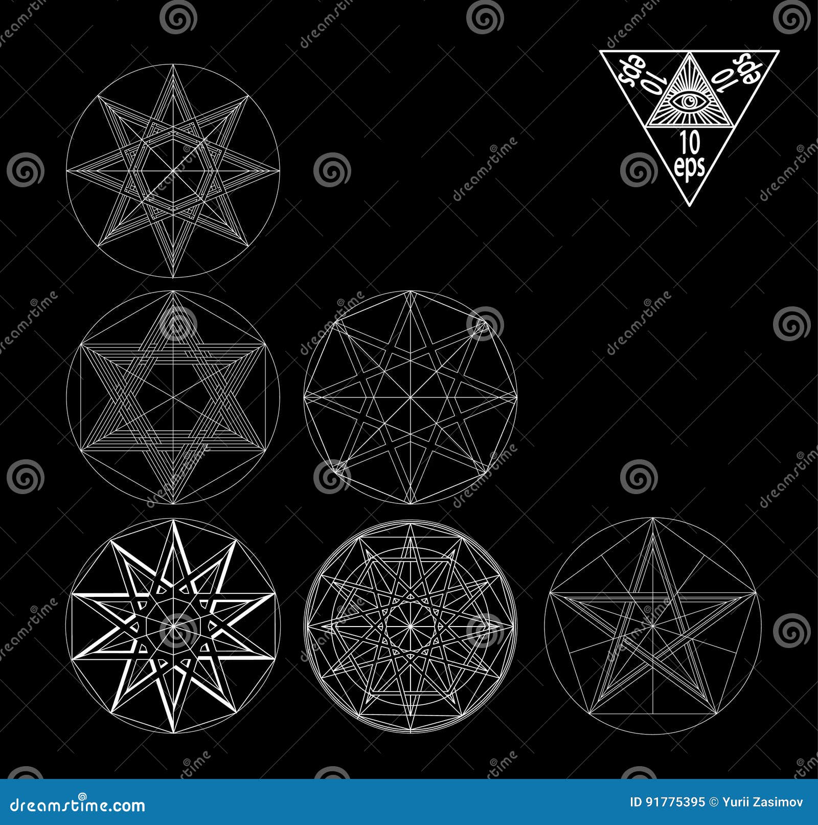 Set Sacred Geometry Abstract Elements Vector Set Isolated on Black ...