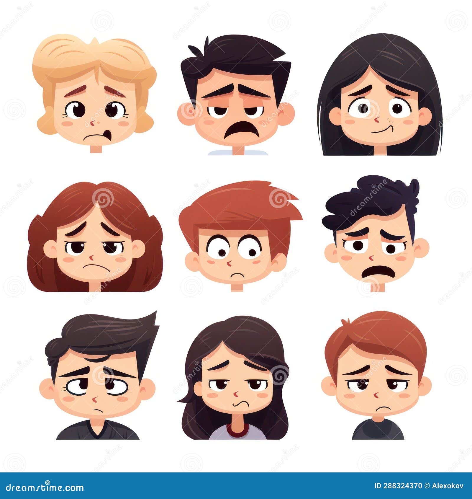 Set of Sad Faces: Cartoon Style Simple AI Generated Stock Illustration ...