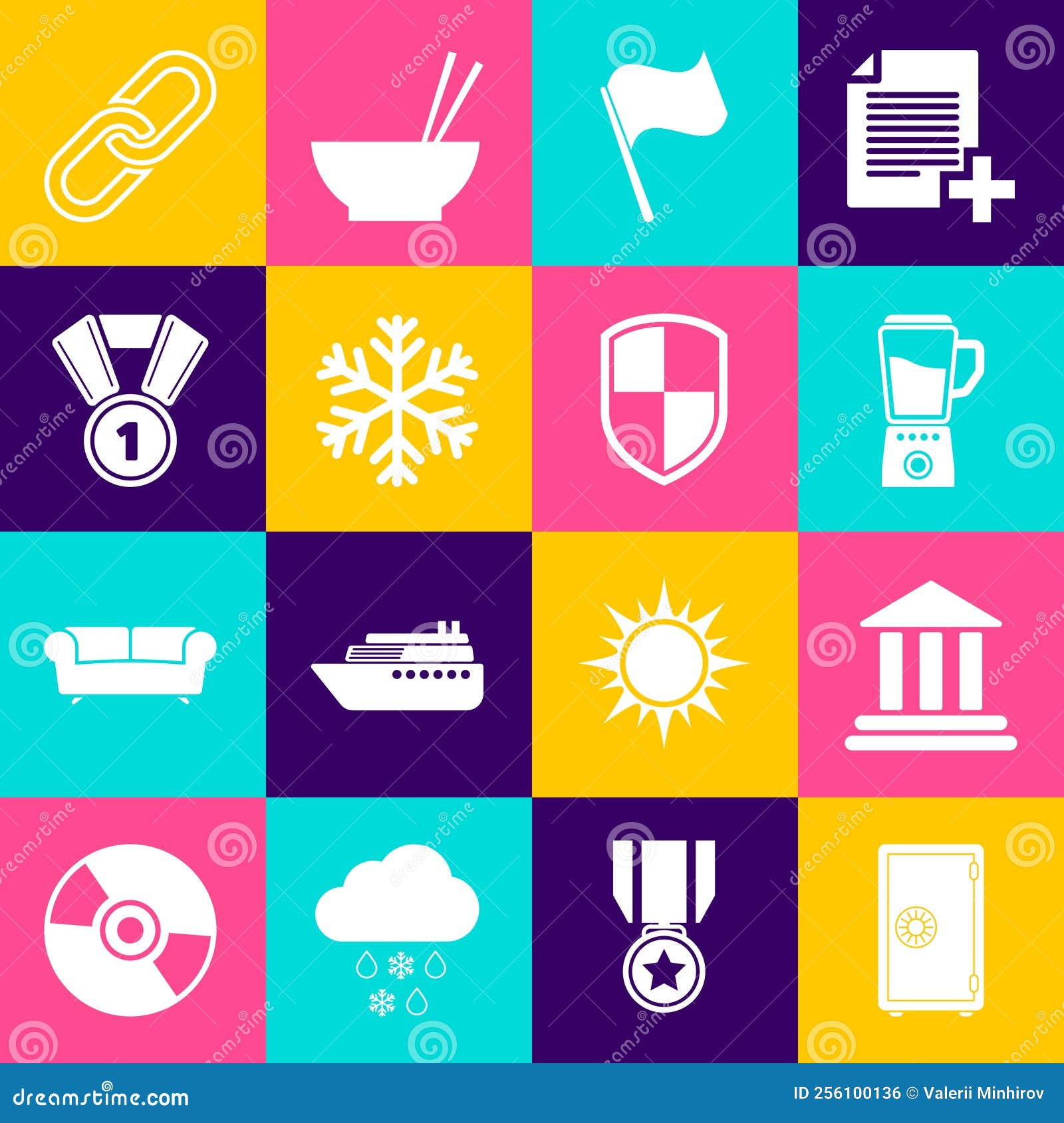 Set Safe, Bank Building, Blender, Flag, Snowflake and Medal Icon ...