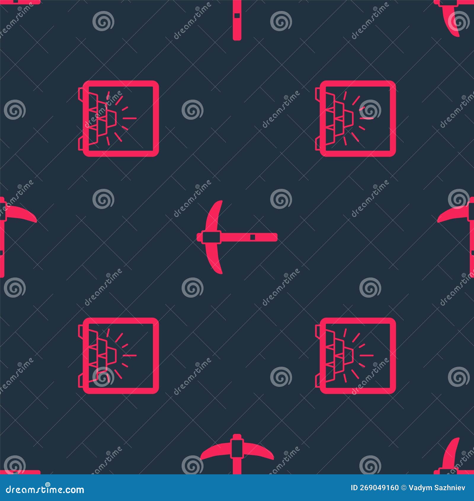Set Safe with Gold Bars and Pickaxe on Seamless Pattern. Vector Stock ...