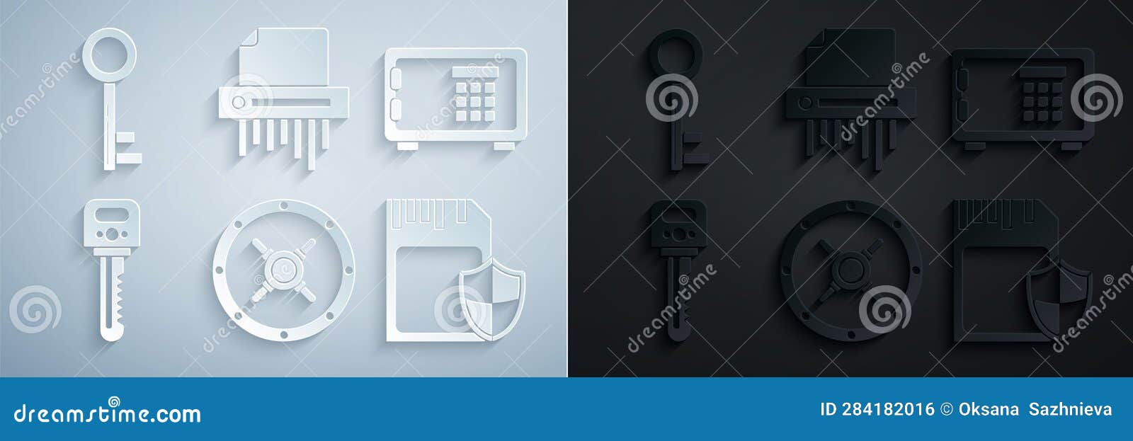 Set Safe, Key, SD Card and Shield, Paper Shredder Confidential and Icon ...