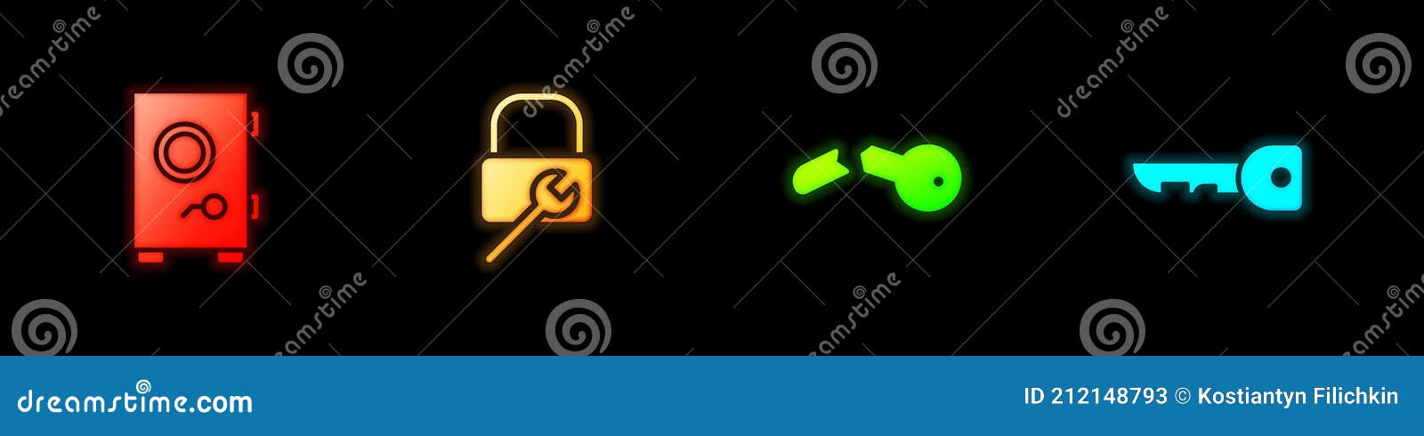 Set Safe, Lock Repair, Broken Key and Key Icon. Vector Stock Vector ...