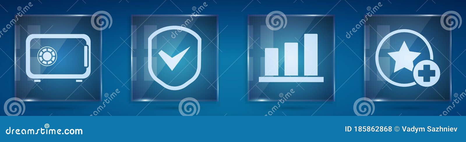 Set Safe, Shield with Check Mark, Pie Chart Infographic and Star ...