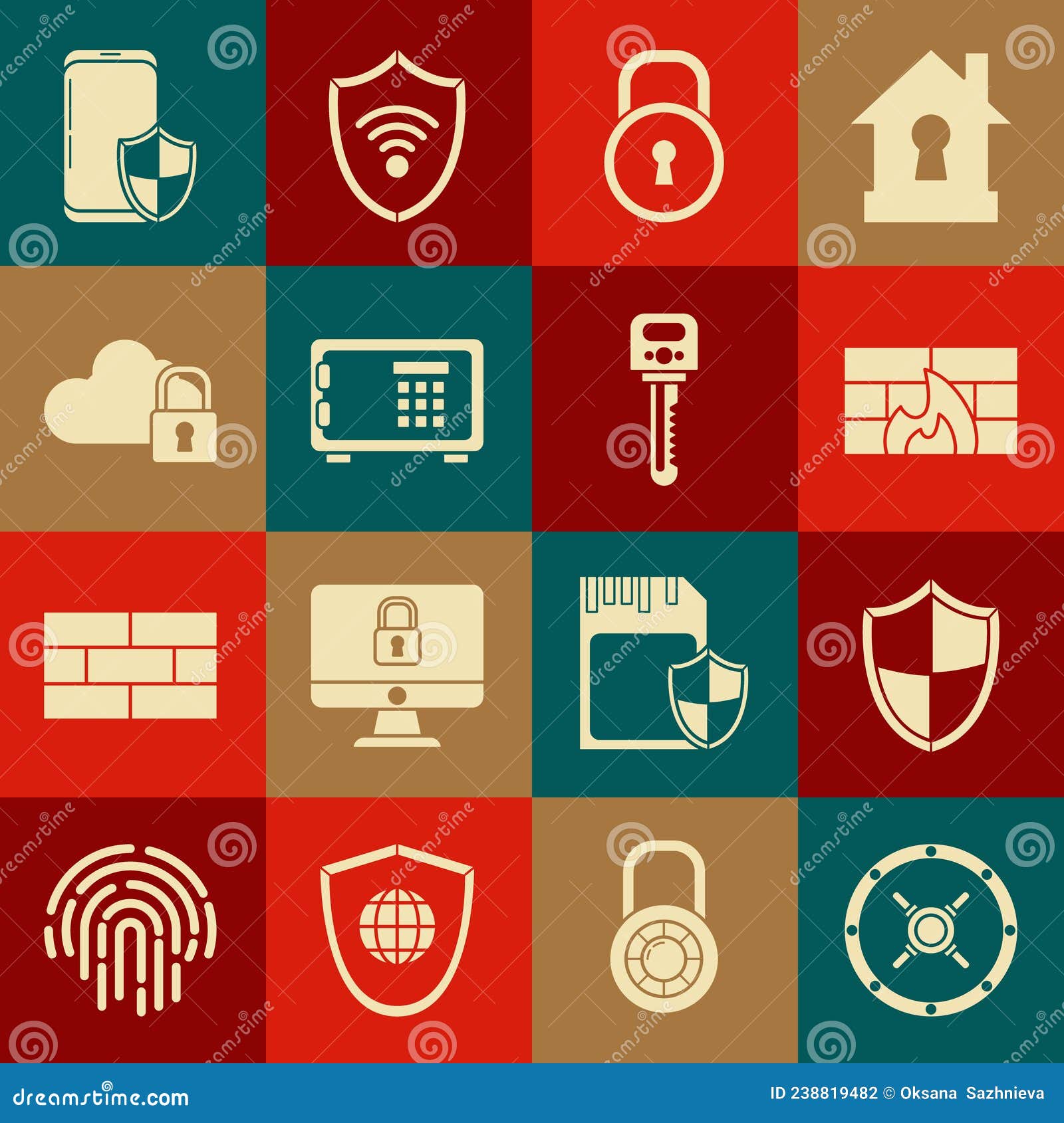 Set Safe, Shield, Firewall, Security Wall, Lock, Cloud Computing Lock, Smartphone with Shield ...