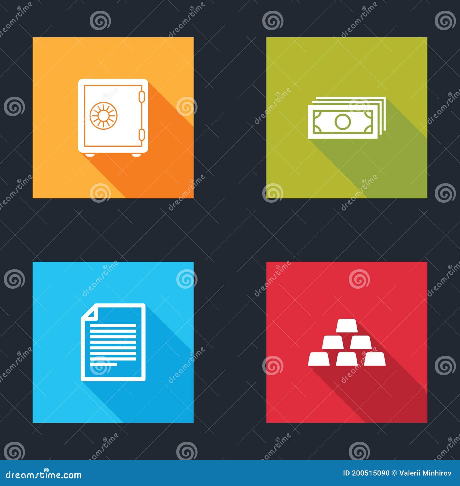 Set Safe, Stacks Paper Money Cash, Document and Gold Bars Icon. Vector Stock Illustration ...