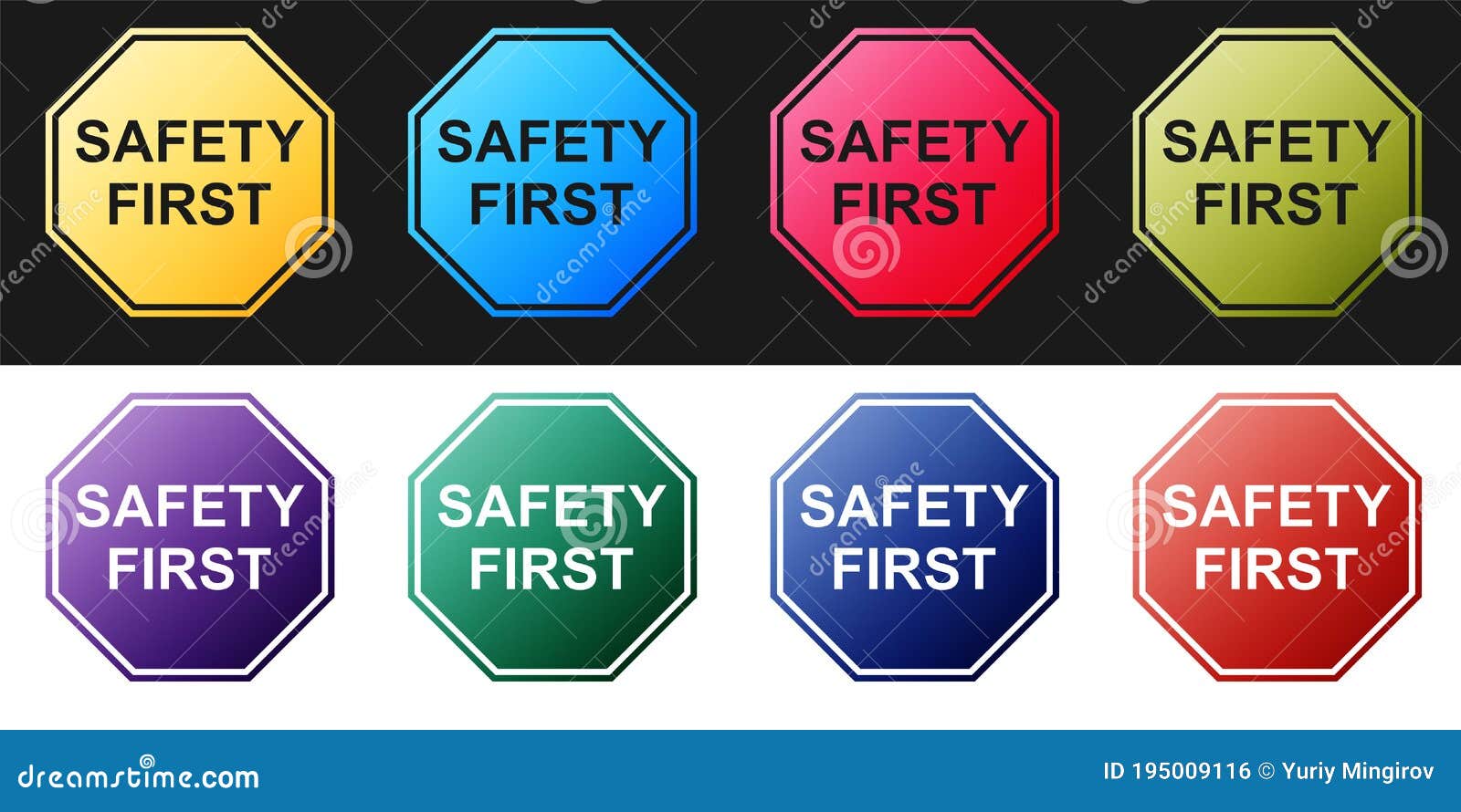 Set Safety First Octagonal Shape Icon Isolated on Black and White ...