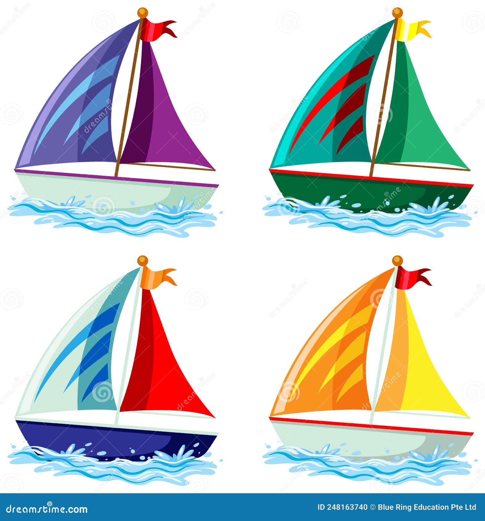 Set of Sailboats in Different Colours Stock Vector - Illustration of ...
