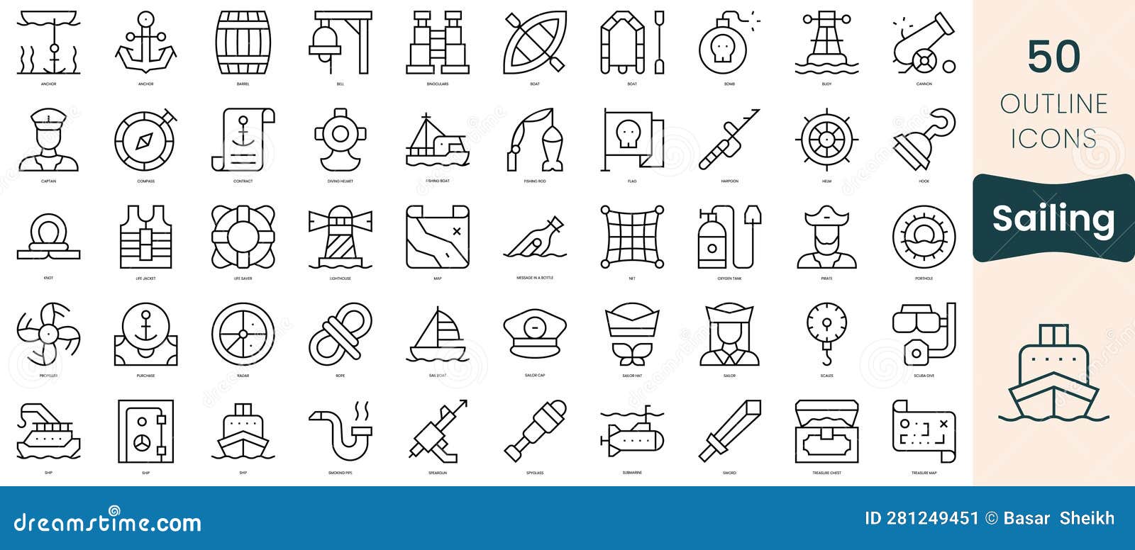 Set of Sailing Icons. Thin Linear Style Icons Pack Stock Vector ...