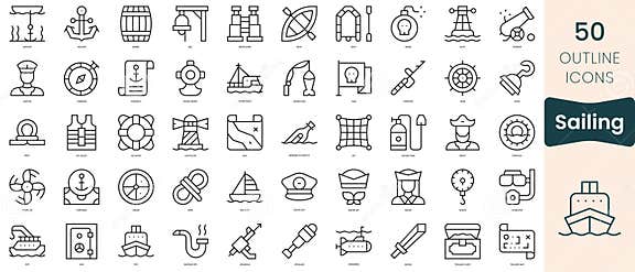 Set of Sailing Icons. Thin Linear Style Icons Pack Stock Vector ...