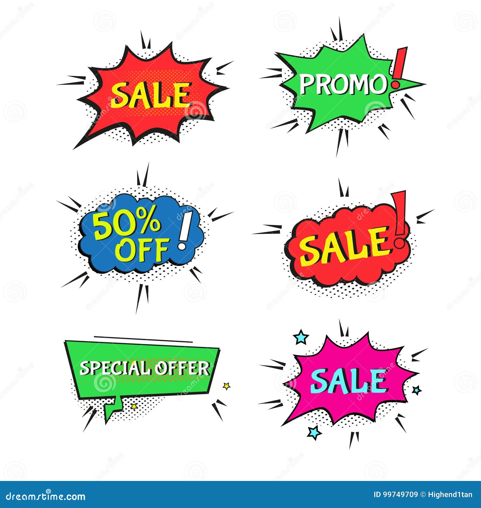 Set of Sale Comic Text Speech. Promo Bubbles Phrase Stock Illustration ...