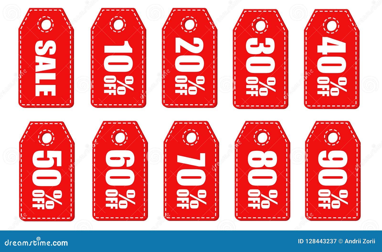 Set of Sale Tags with Sale Up To 10 - 90 Percent. Vector Illustration ...