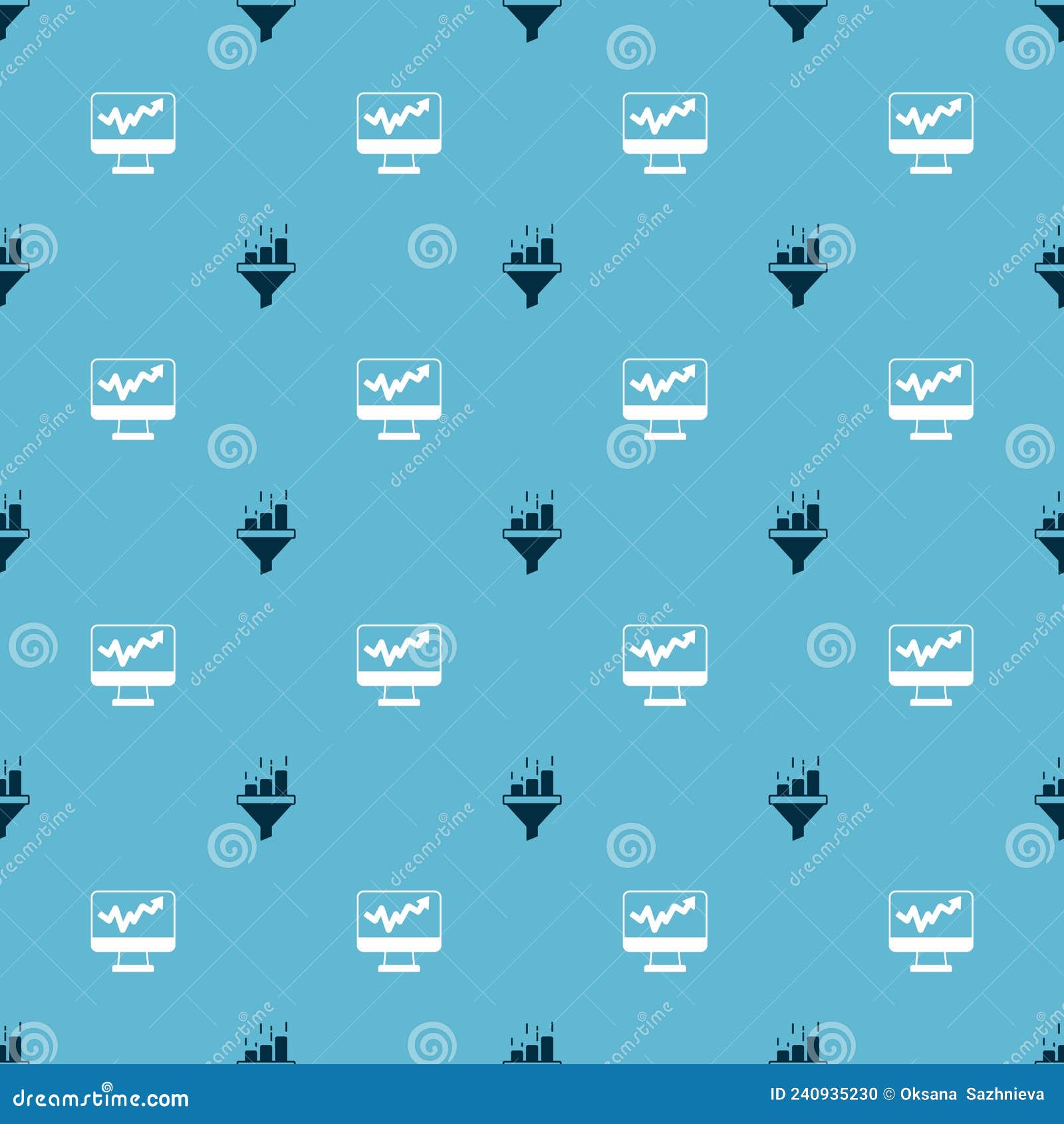 Set Sales Funnel with Chart and Monitor Graph on Seamless Pattern ...