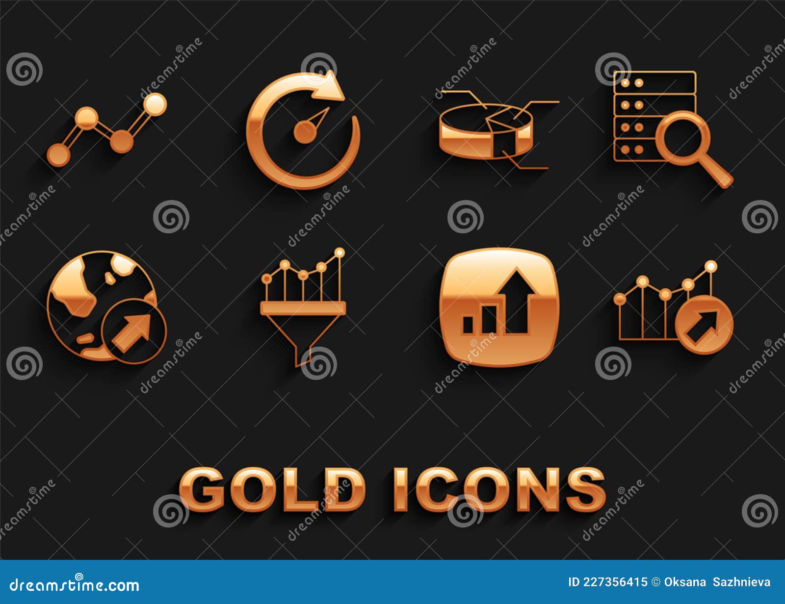 Set Sales Funnel with Chart, Server, Financial Growth, Pie Infographic, Graph and Digital Speed ...