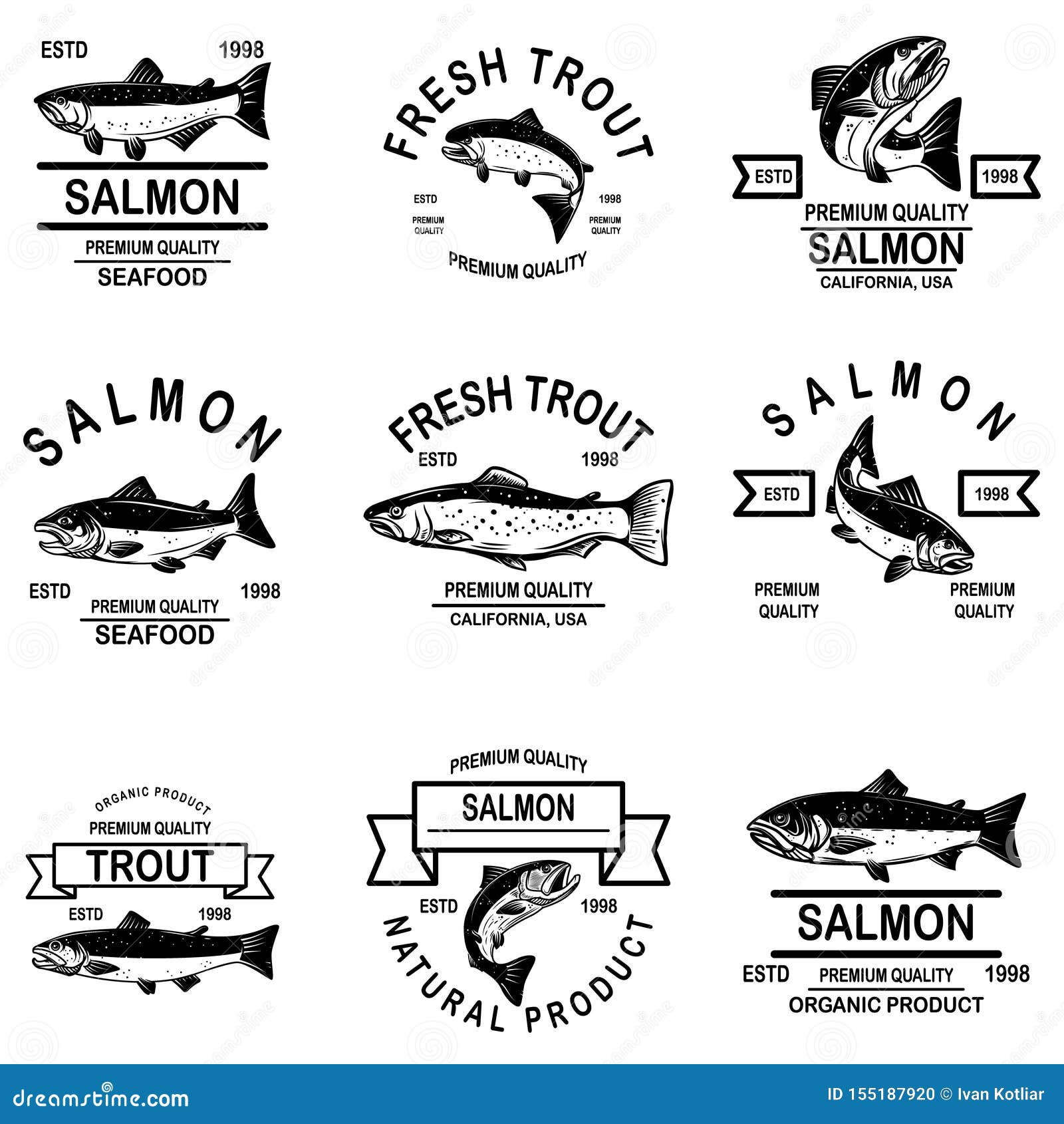 Set of Salmon Seafood Labels. Design Element for Logo, Label, Sign ...