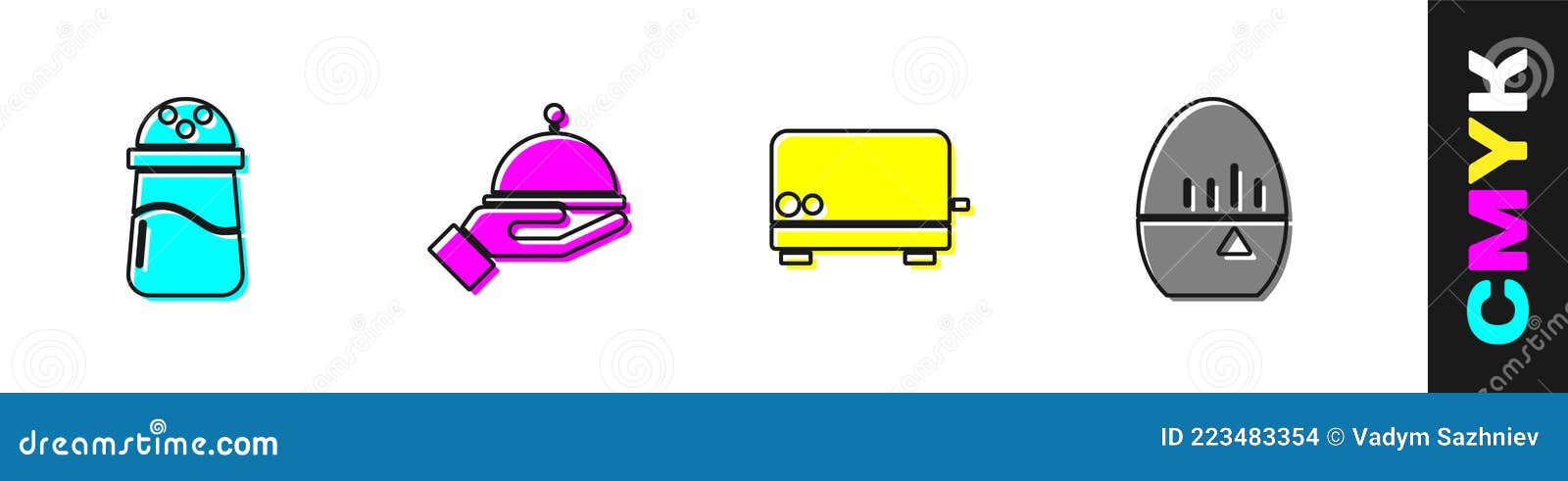 Set Salt, Covered with Tray, Toaster and Kitchen Timer Icon. Vector ...