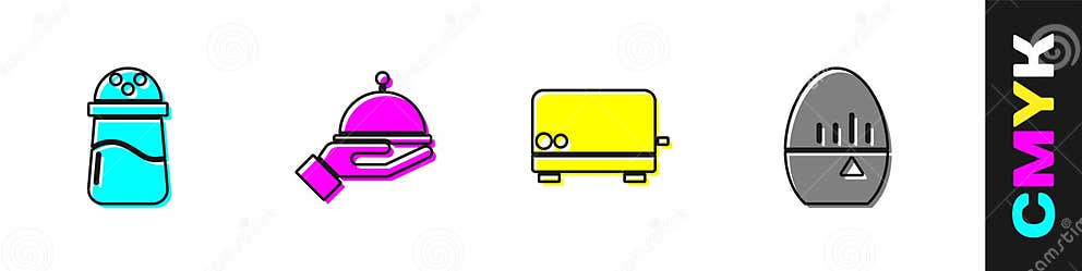 Set Salt, Covered with Tray, Toaster and Kitchen Timer Icon. Vector ...