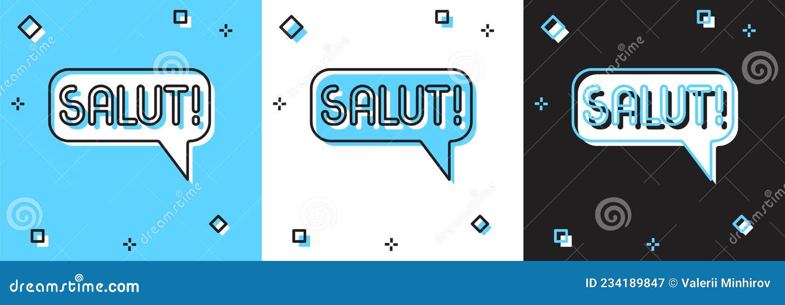 Set Salut in Different Languages Icon Isolated on Blue and White, Black ...