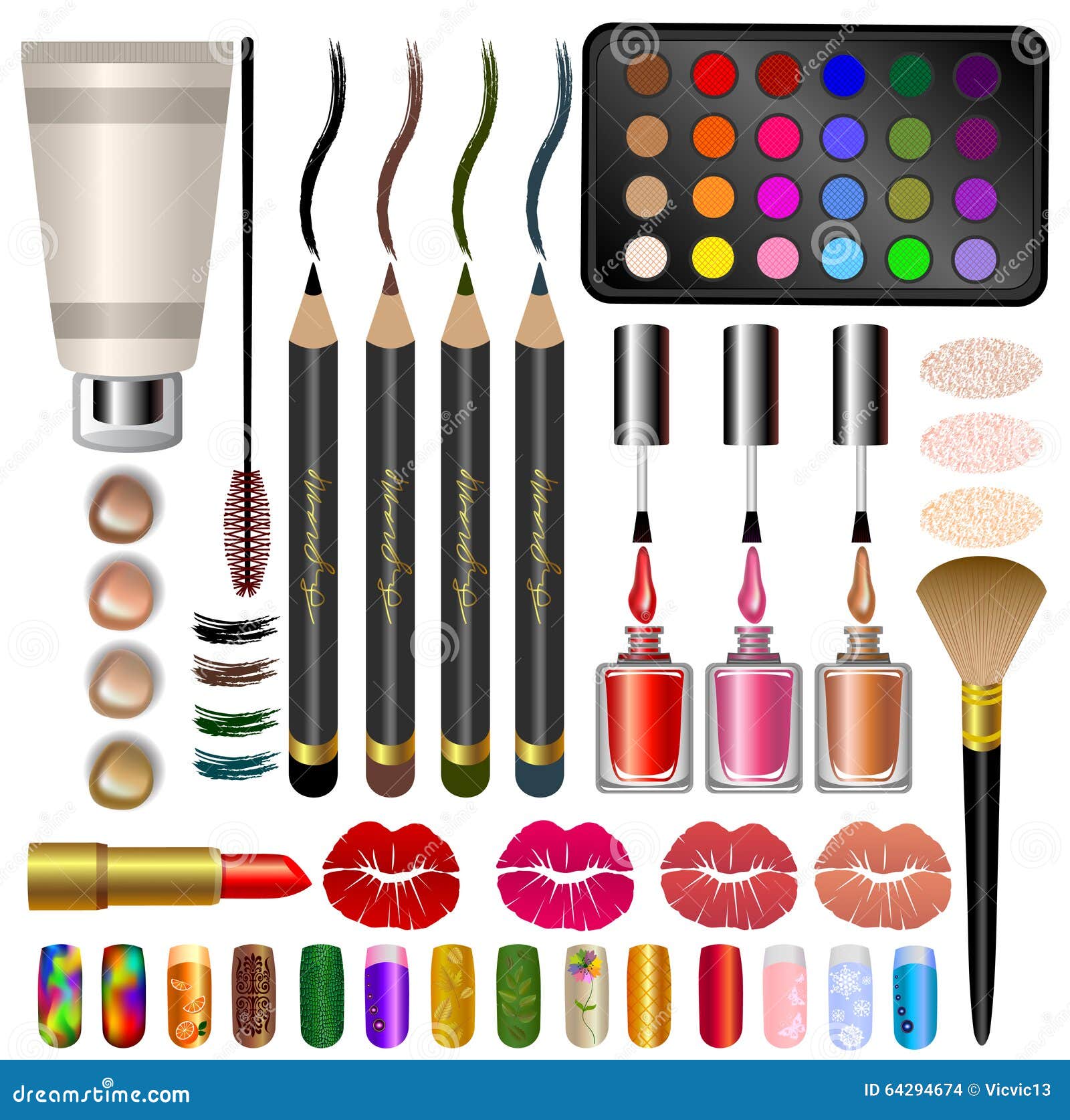 Set Samples, Different Cosmetics and Makeup. Stock Vector ...