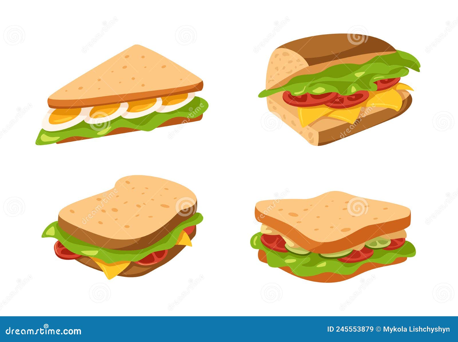 Set Of Sandwiches Different Forms On White Background. Vector ...