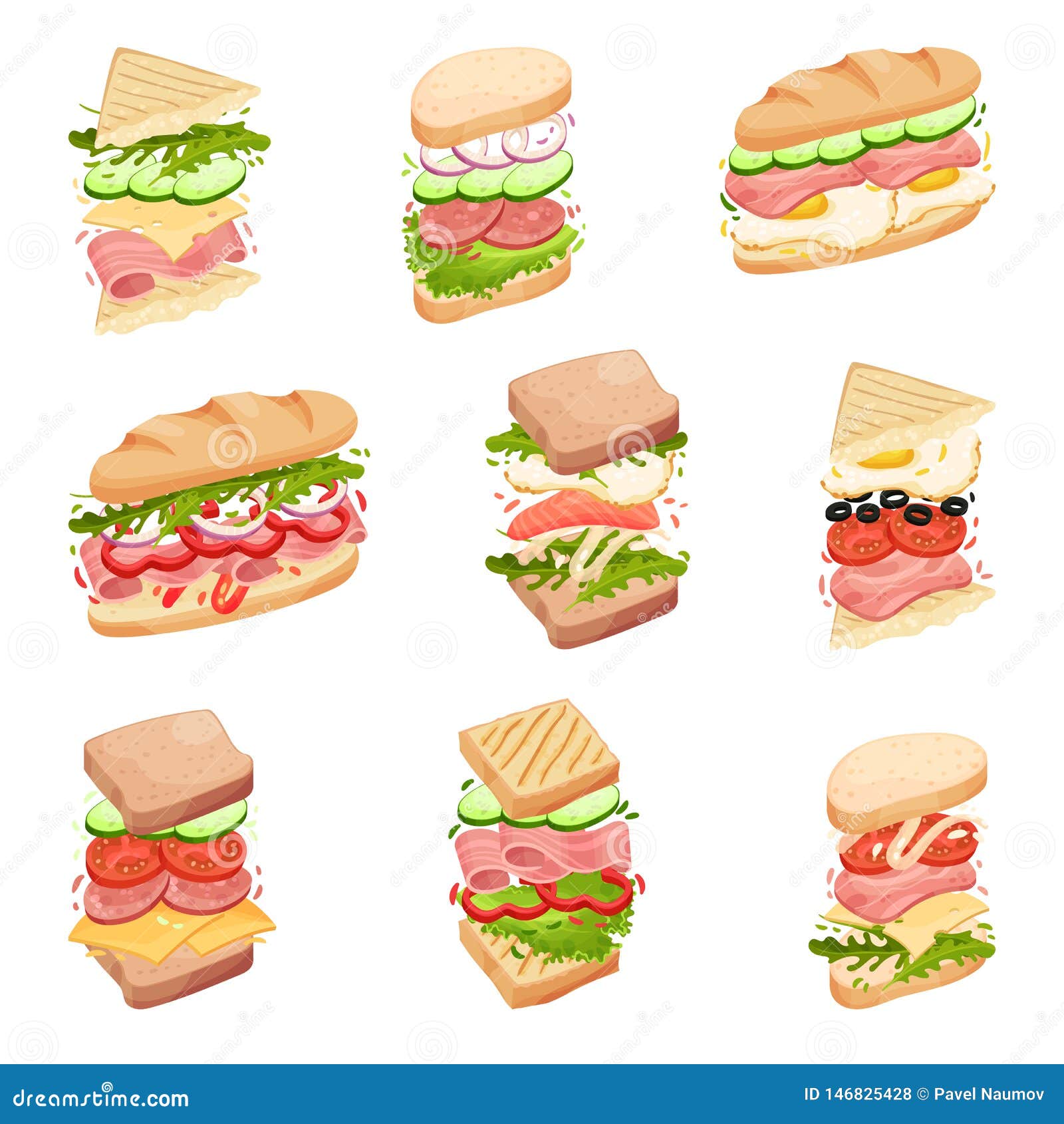 Set Sandwiches. in a Loaf, Square and Triangular Toasts, with Different ...