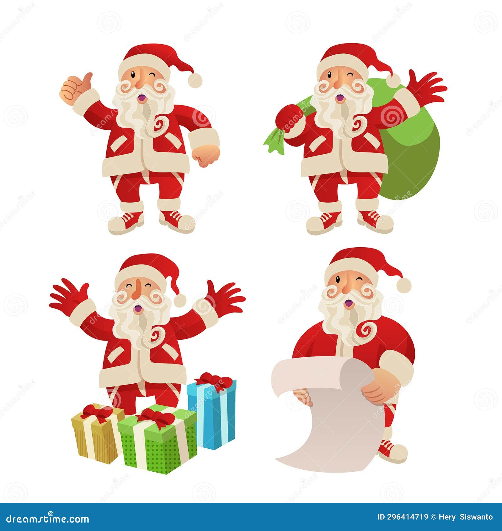 Set of Santa Cartoon Illustration in Flat Design Stock Vector ...