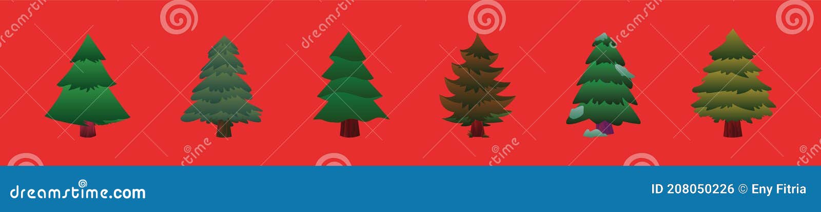 Set of Sapin Tree Cartoon Icon Design Template with Various Models ...