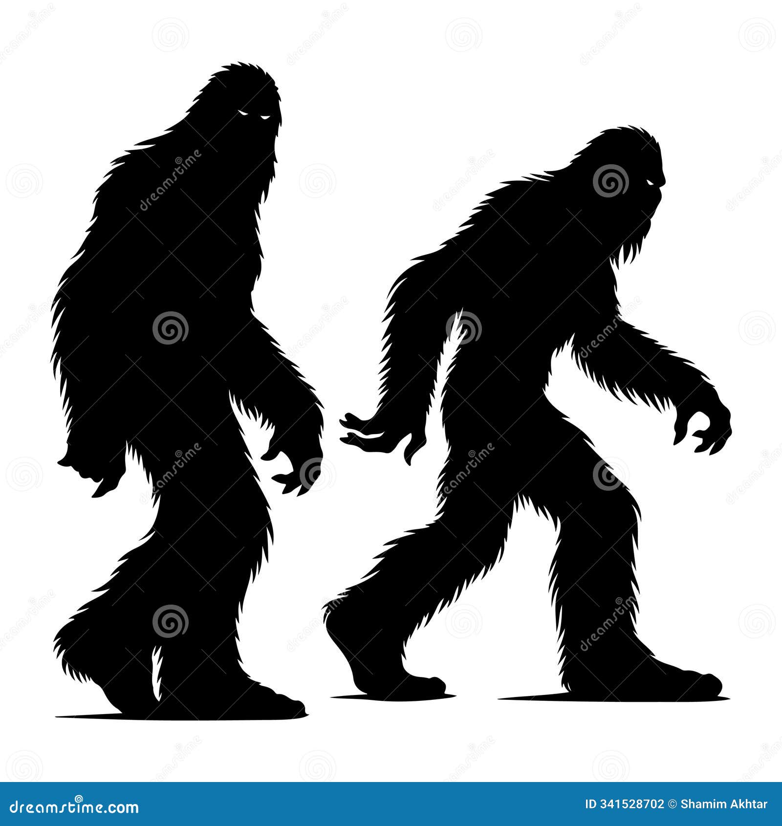 Set of Sasquatch Silhouettes Isolated on a White Background, Vector ...