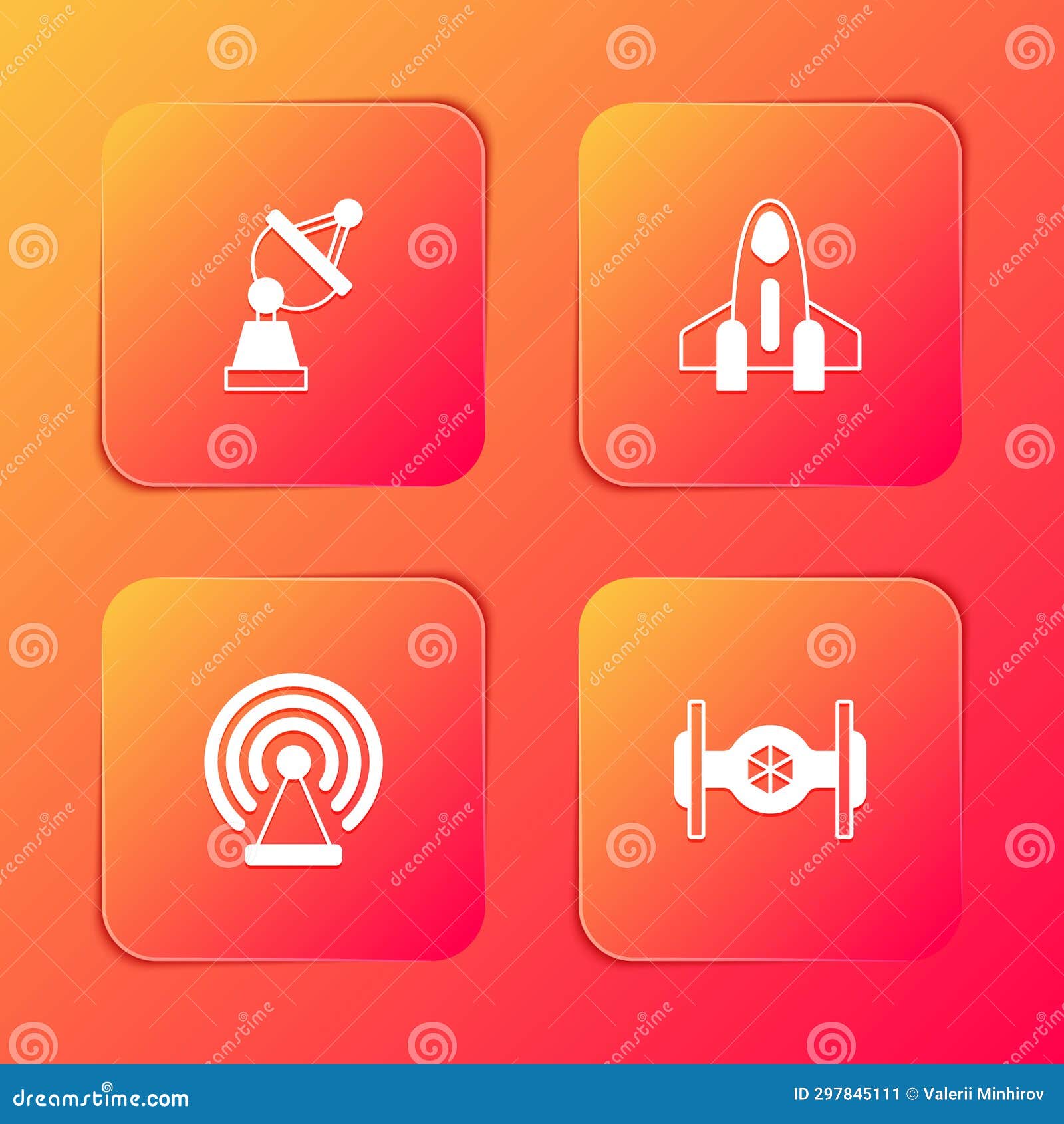 Set Satellite Dish, Rocket Ship, Radar and Cosmic Icon. Vector Stock ...