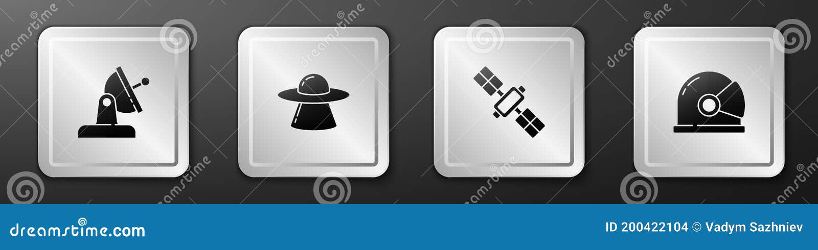 Set Satellite Dish, UFO Flying Spaceship, and Astronaut Helmet Icon ... Set Satellite Dish, UFO Flying Spaceship, and Astronaut Helmet Icon ...