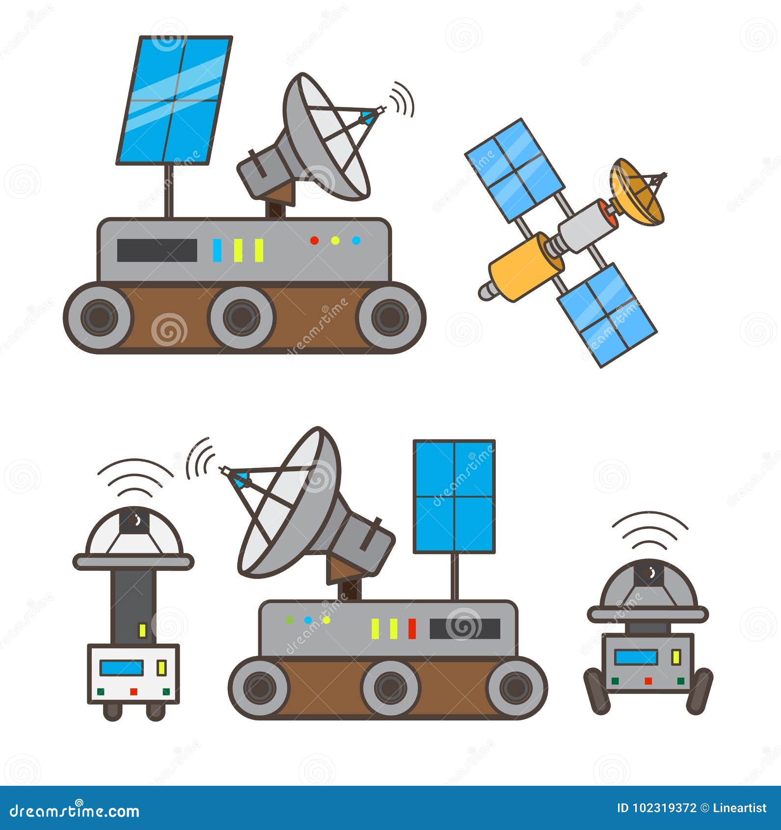 Set of Satellite Machines Vector Illustration Stock Illustration ...