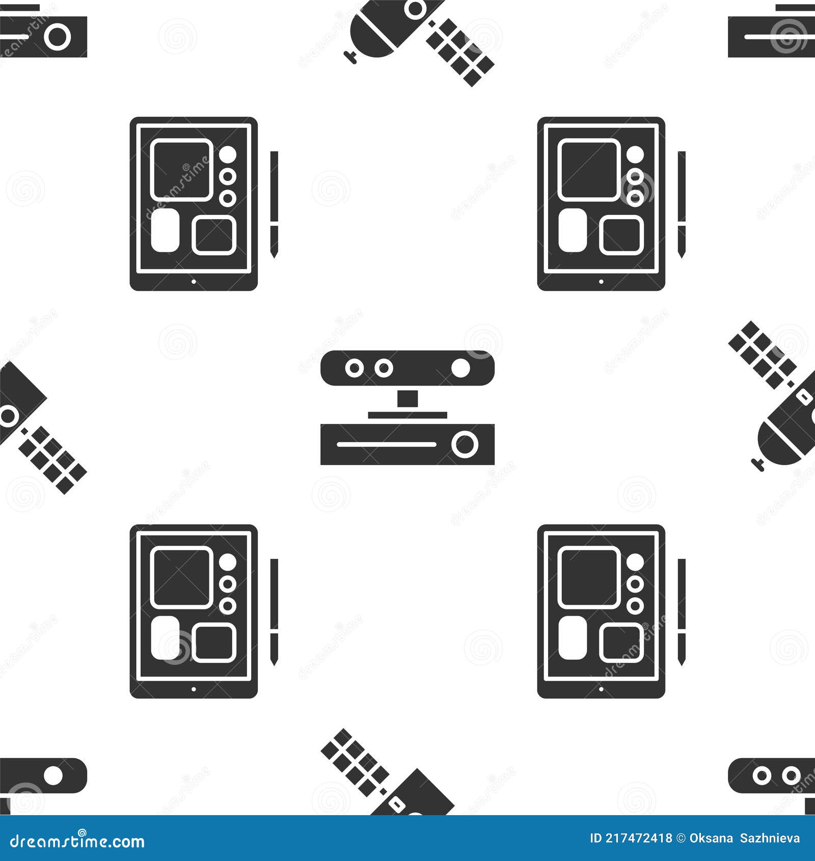 Set Satellite, Motion Sensor and Graphic Tablet on Seamless Pattern ...
