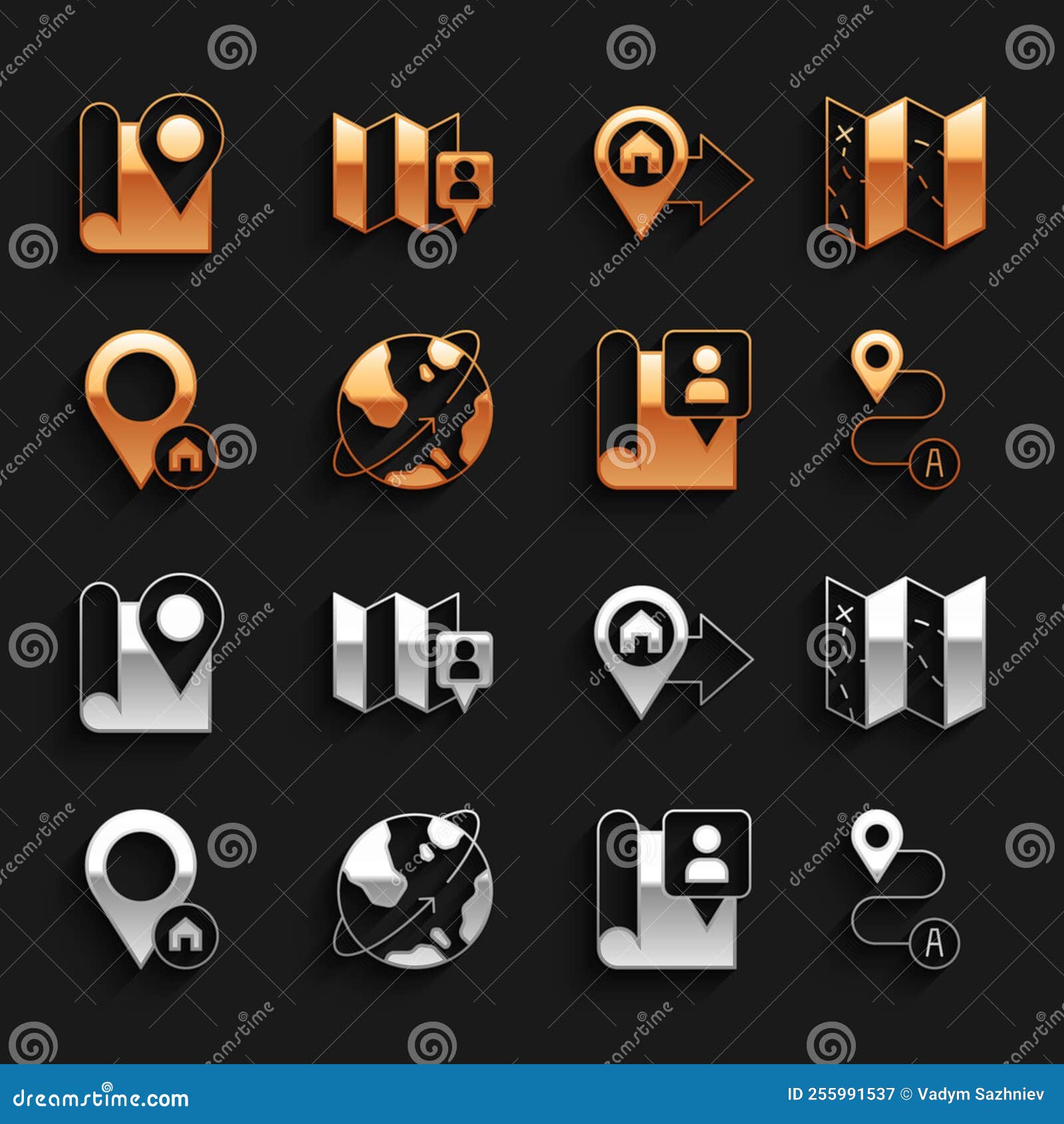 Set Satellites Orbiting the Earth, Folded Map, Route Location, with ...