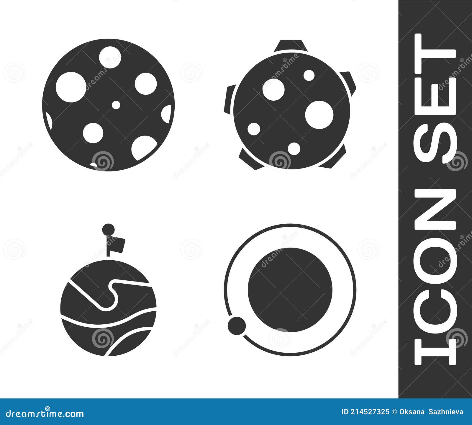 Set Satellites Orbiting the Planet Earth, Moon, Moon with Flag and ...