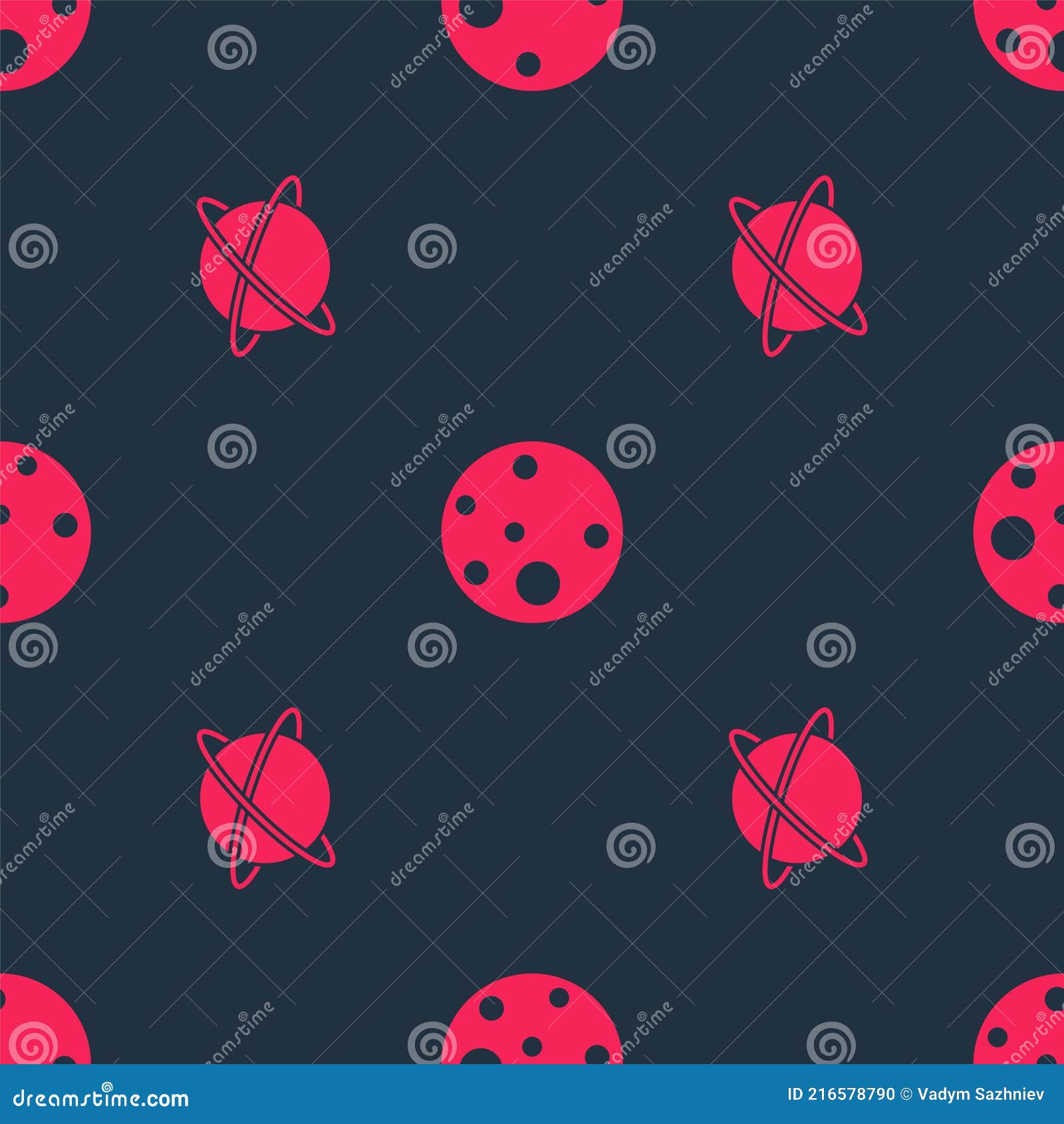 Set Satellites Orbiting the Planet and Planet Mars on Seamless Pattern ...