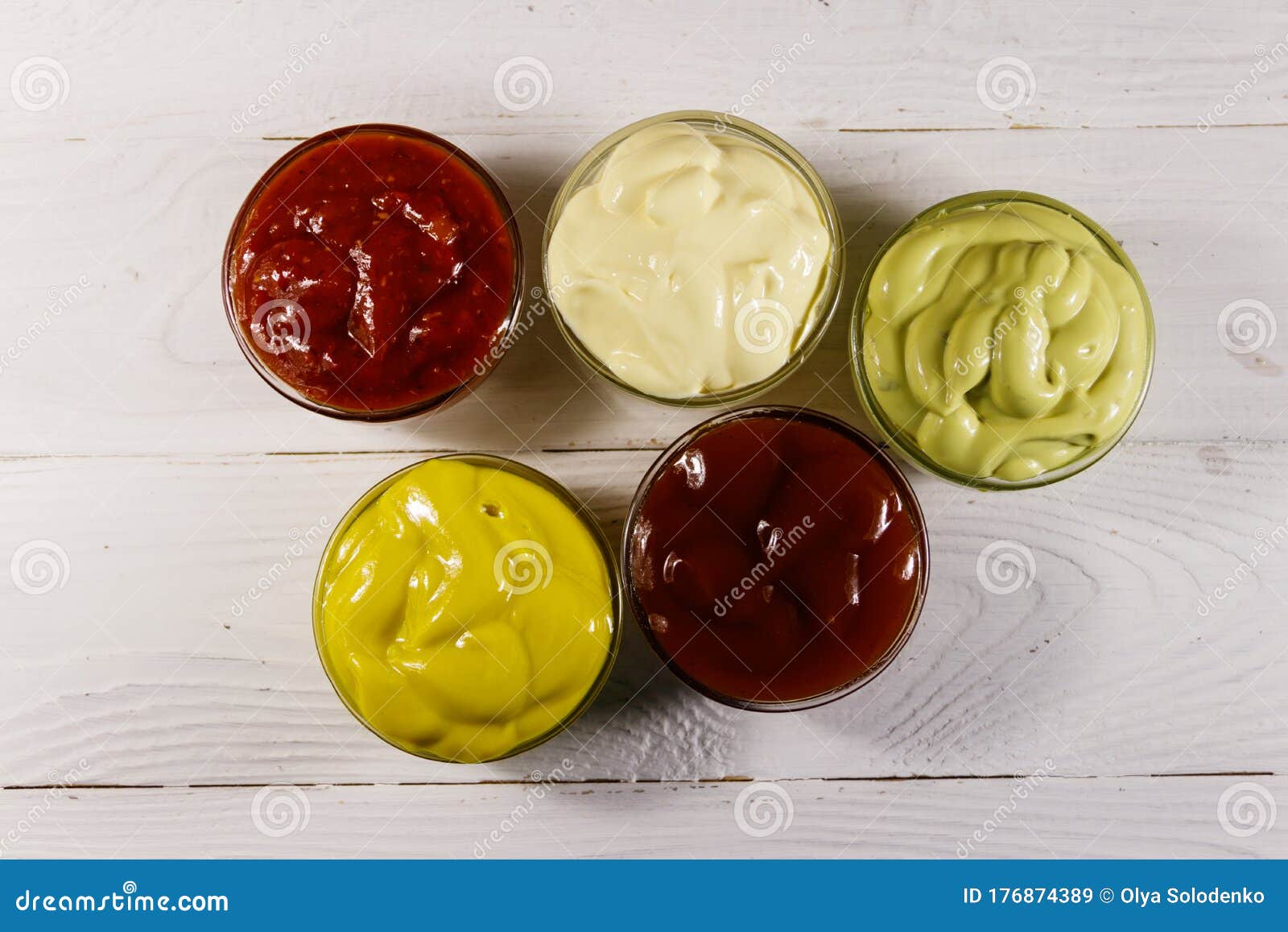 Set of Sauces on White Wooden Table Stock Image - Image of assortment ...