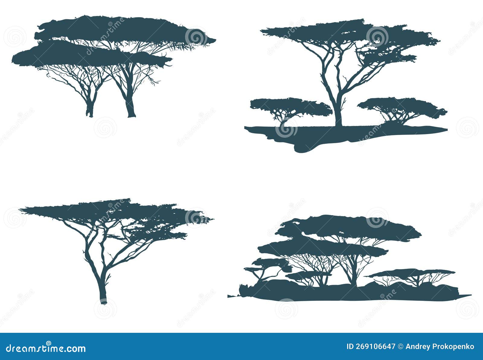 Set of Savanna Trees Silhouettes Stock Vector - Illustration of sketch ...