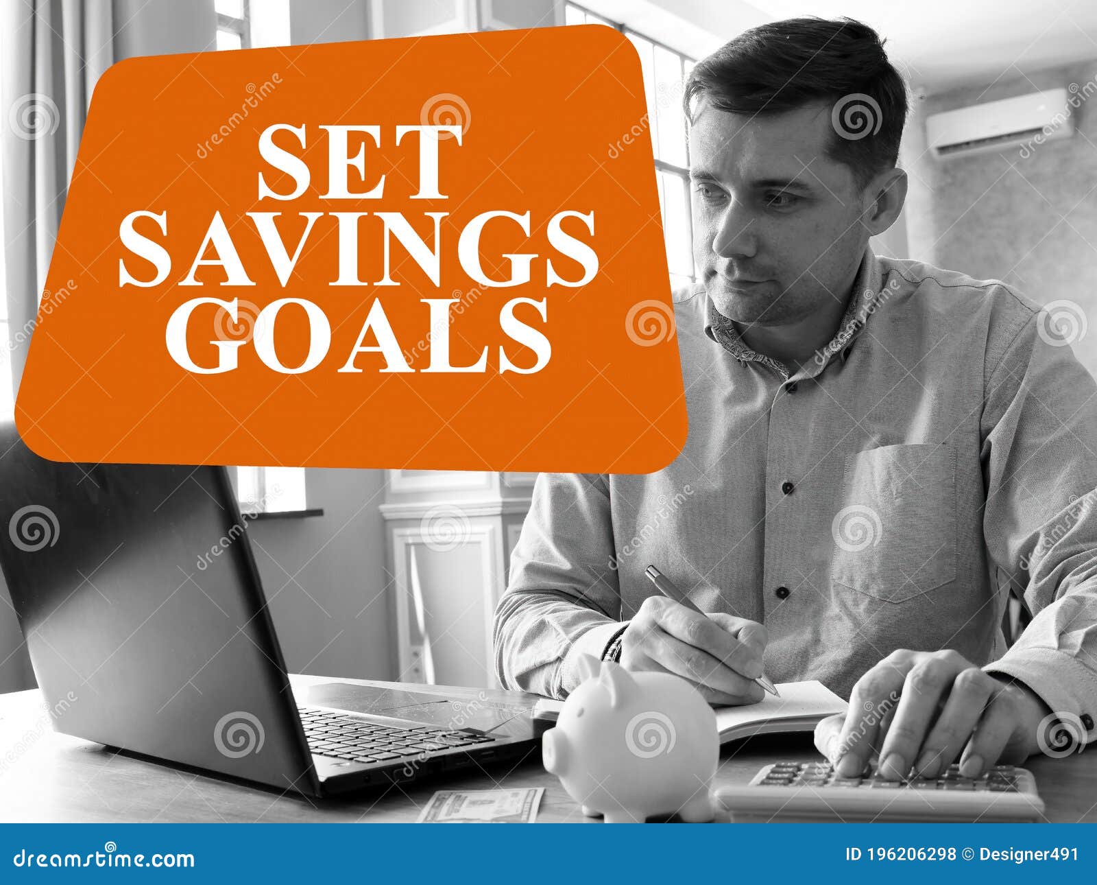 Set Savings Goals. the Man is Calculating Home Finances. Stock Photo ...