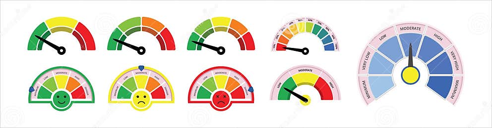 Set of Scale Meter, Speedometer, Tachometer, Level Meter Gauge Vector ...