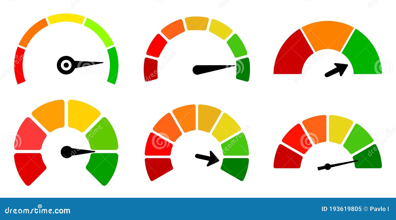 Set Scale Speed Valuation Icons, Colour Speedometer, Tachometer Signs ... Set Scale Speed Valuation Icons, Colour Speedometer, Tachometer Signs ...