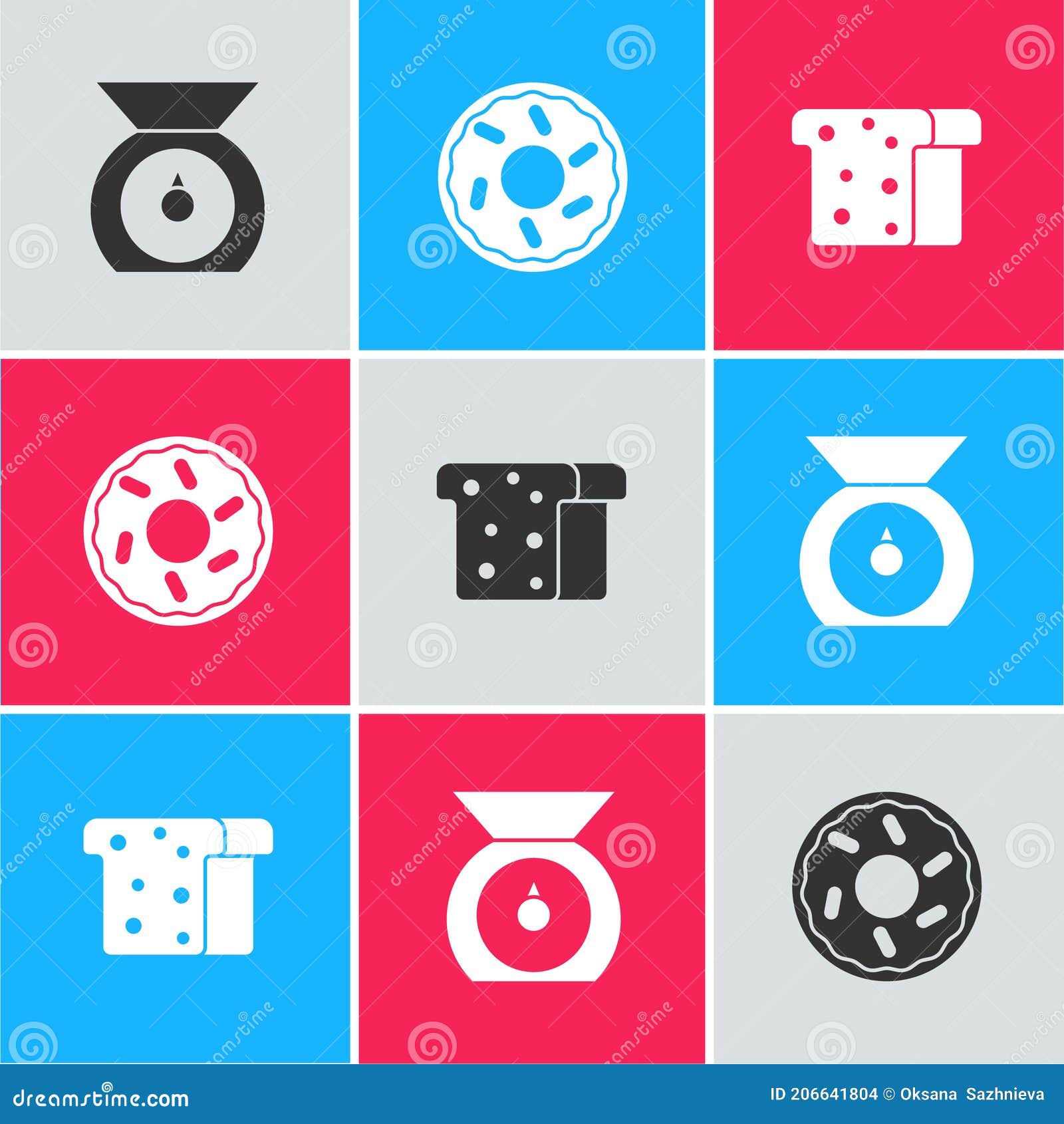 Set Scales, Donut and Bread Toast Icon. Vector Stock Illustration ...
