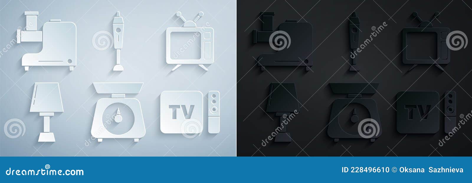 Set Scales, Television, Table Lamp, TV Box Receiver and Player with ...