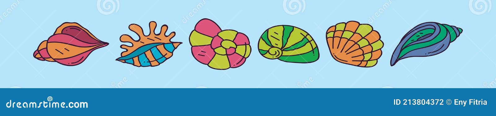 Set of Scallops Cartoon Icon Design Template with Various Models ...