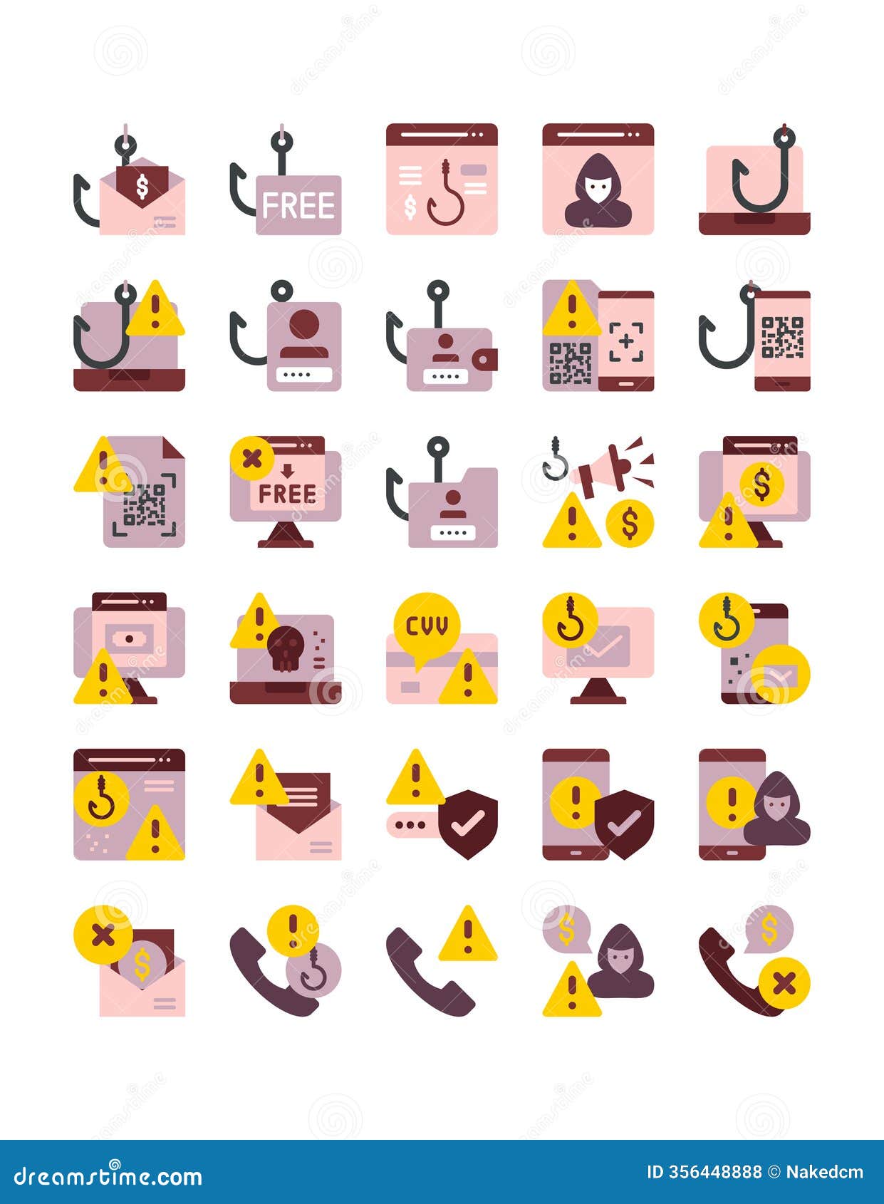 Set of Scam, Cyber Security Flat Icon Stock Illustration - Illustration ...