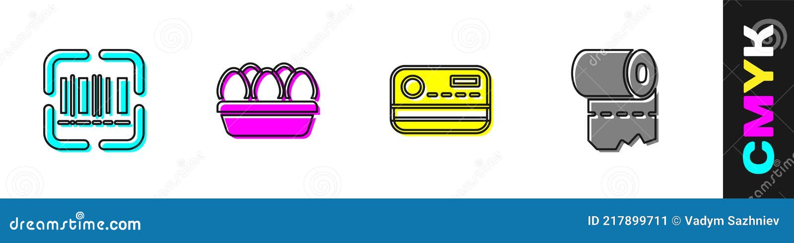 Set Scanner Scanning Bar Code, Chicken Egg Box, Credit Card and Toilet ...
