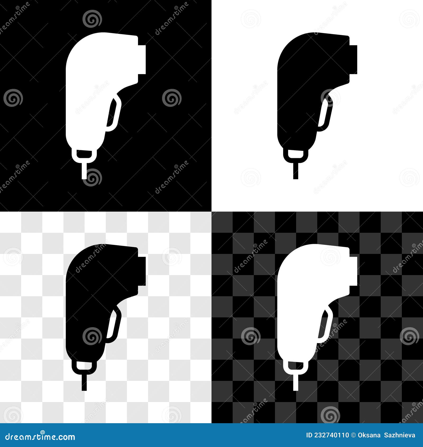 Set Scanner Scanning Bar Code Icon Isolated on Black and White ...