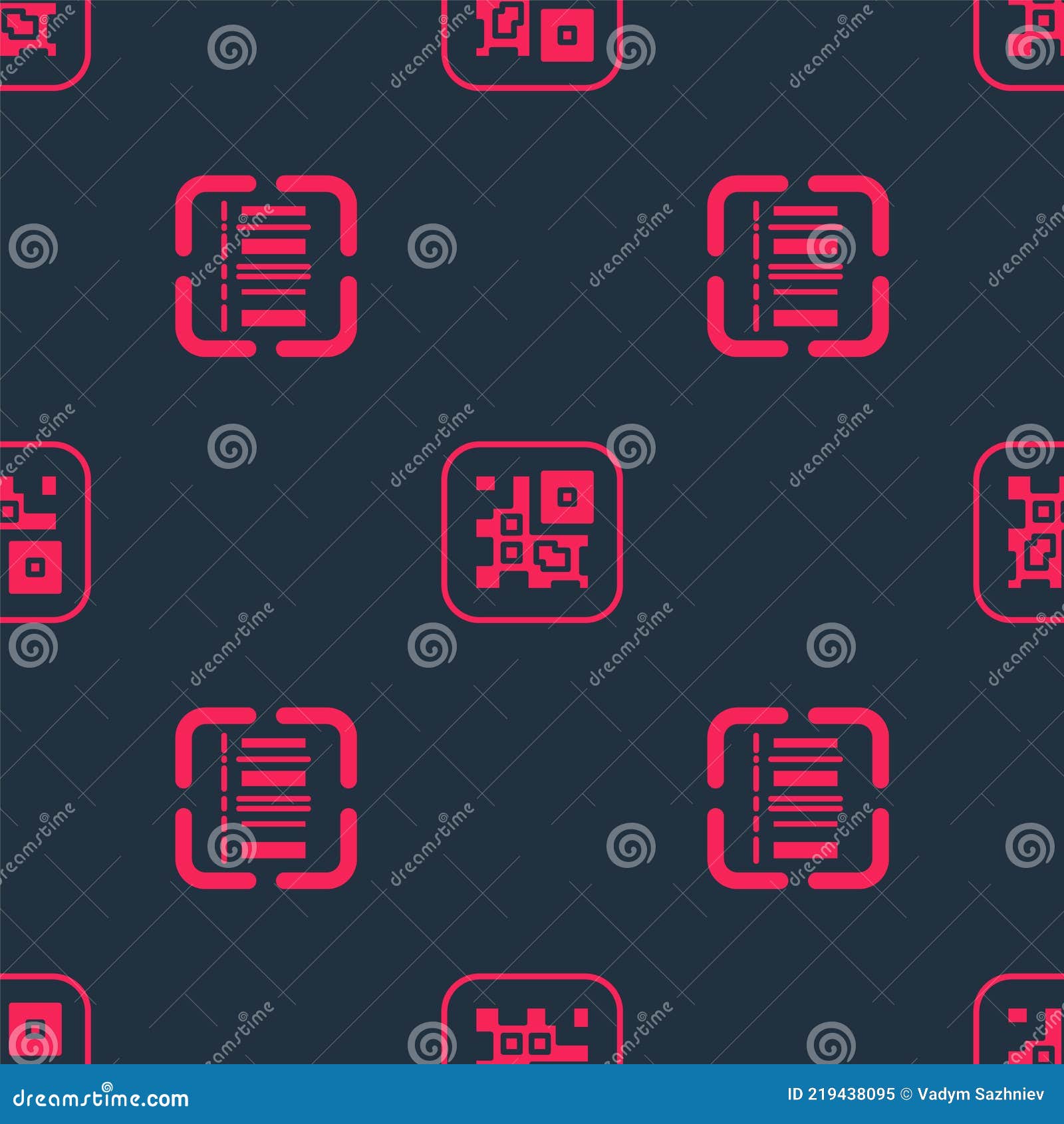 Set Scanner Scanning Bar Code and QR on Seamless Pattern. Vector Stock ...