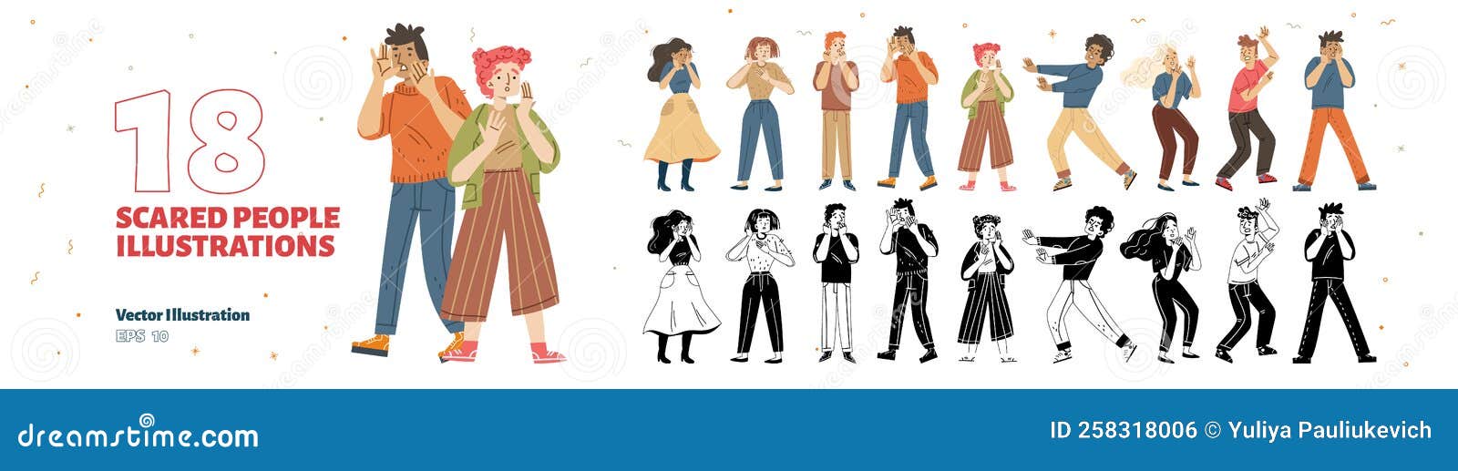 Set of Scared People, Afraid Characters Stock Vector - Illustration of ...