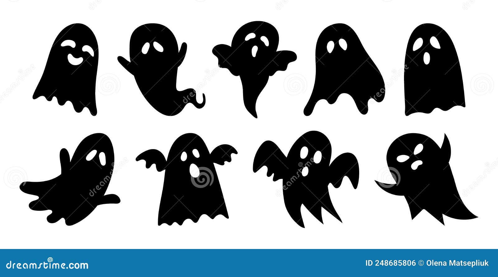 Set Scary and Funny Ghosts with Faces, Isolated on White Background ...